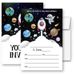 loahak outer space birthday party invitations card for kids, planets rocket ship party, galaxy birthday invitation. (064)