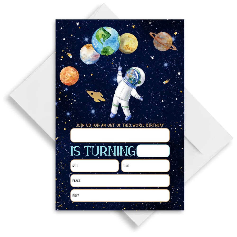 LoaHak Outer Space Birthday Party Invitations Card For Kids, Planets Rocket Ship Party, Astronaut Birthday Invitation. (073)