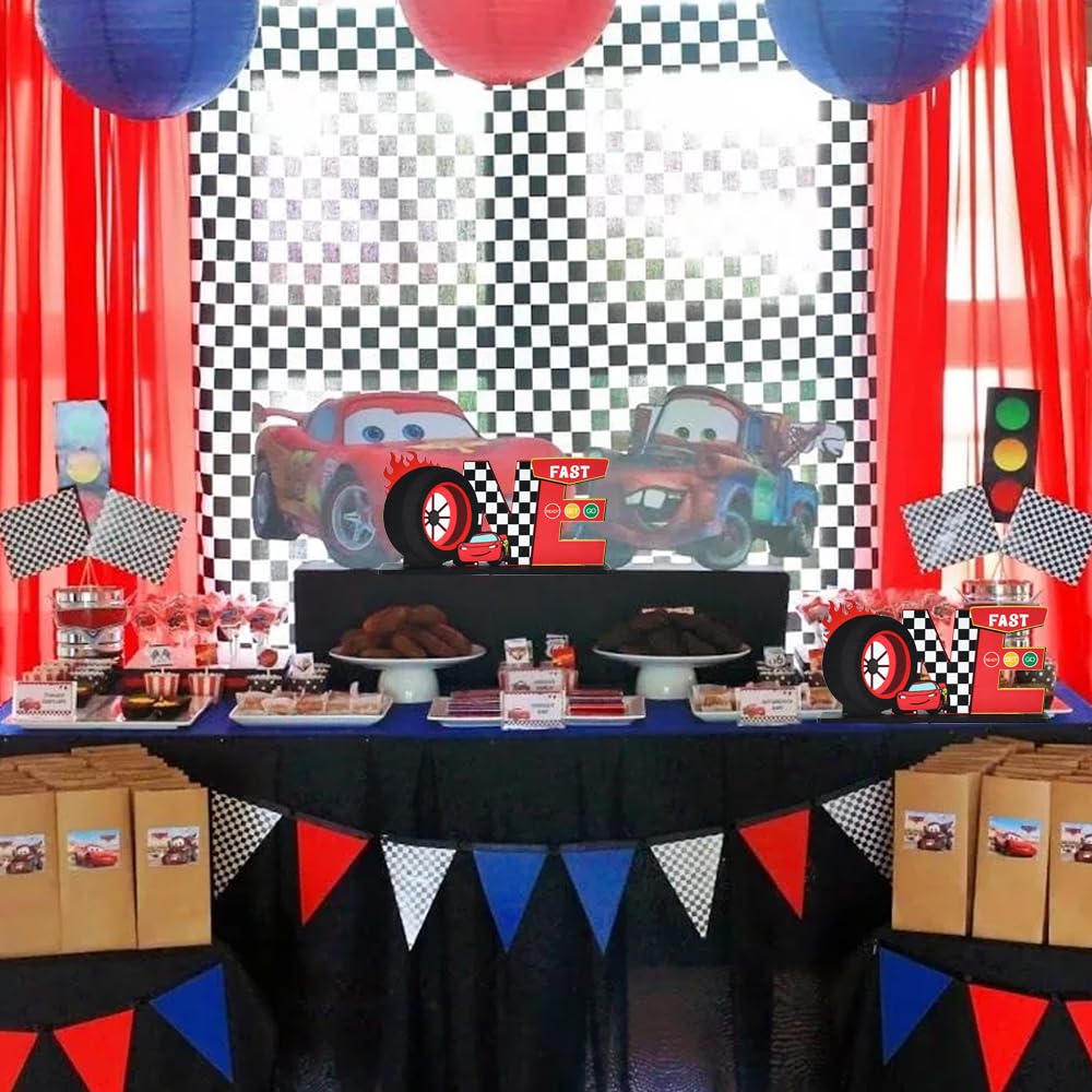 TONIFUL Race Car ONE Letter Sign Table Centerpieces Fast One Birthday Decorations for Boys,Cars 1st Birthday Decorations for One Year Old Birthday Favors Party Baby Shower Photo Booth Props(2 Set)