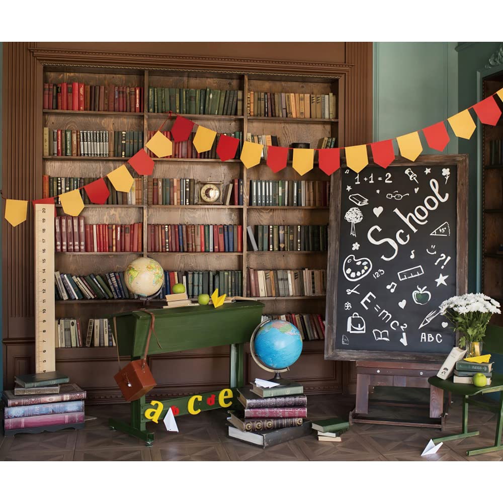 School Pictures Backdrop 10x8ft Fabric Back to School Photos Library Bookshelf Backdrop Teacher Pictures Background Kids Graduation Day Backdrop Students First Day of School Backdrop