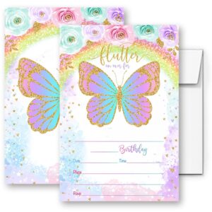 loahak butterfly birthday party invitations, floral butterfly party invitations, butterfly invitation. (041)