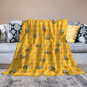 Bee Blanket Gifts - 40x50 Inches Cute Throw Blanket for Women & Girls - Yellow Soft Fuzzy Plush Blankets for Couch, Sofa