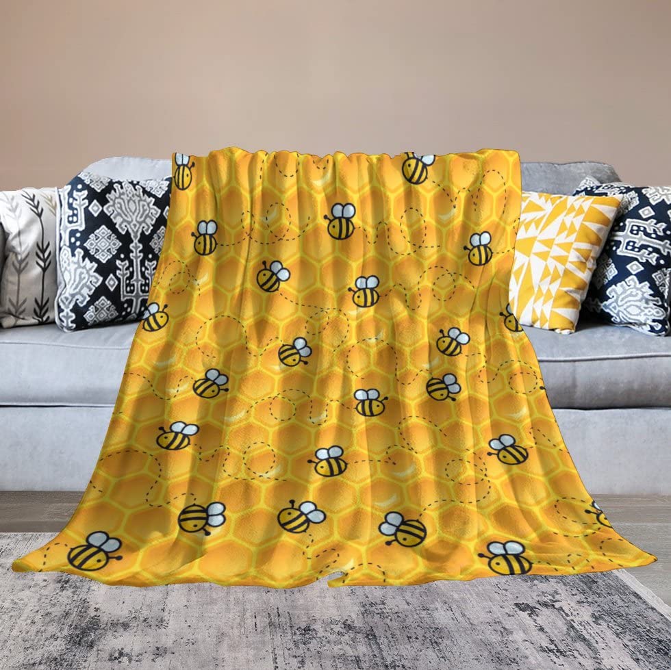 Bee Blanket Gifts - 40x50 Inches Cute Throw Blanket for Women & Girls - Yellow Soft Fuzzy Plush Blankets for Couch, Sofa