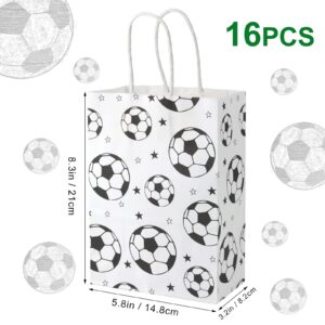 16pcs Soccer Party Favor Paper Bags, White Football Gift Bag Football Themed Party Bags with Handles Soccer Goodie Bags Treat Candy Bags for Kids Adults Soccer Party Supplies