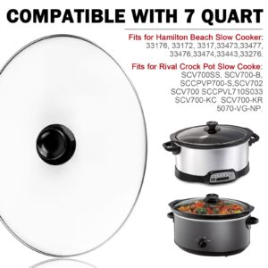 Oval Glass Lid 7 Quart Fits for Hamilton Beach Slow Cooker Lid & Rival Crock Pot Slow Cooker 33176,33172,33473,3317,SCV700SS,SCV702,SCCPVP700-S Replacement Oval 7 Quart Lids