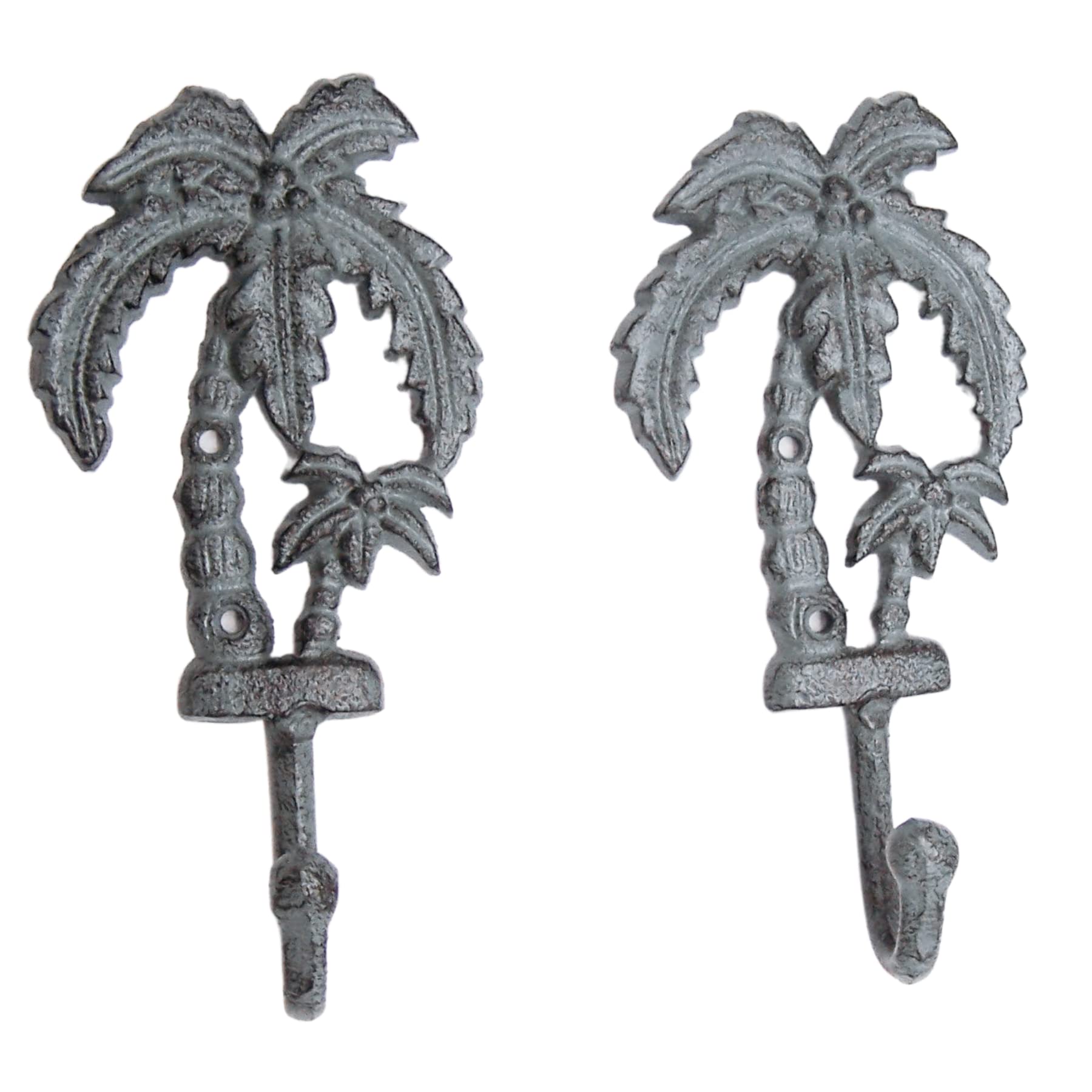 Wowser Palm Tree Cast Iron Wall Hooks, Nautically Themed Wall Décor, Set of 2, 8.25 Inches