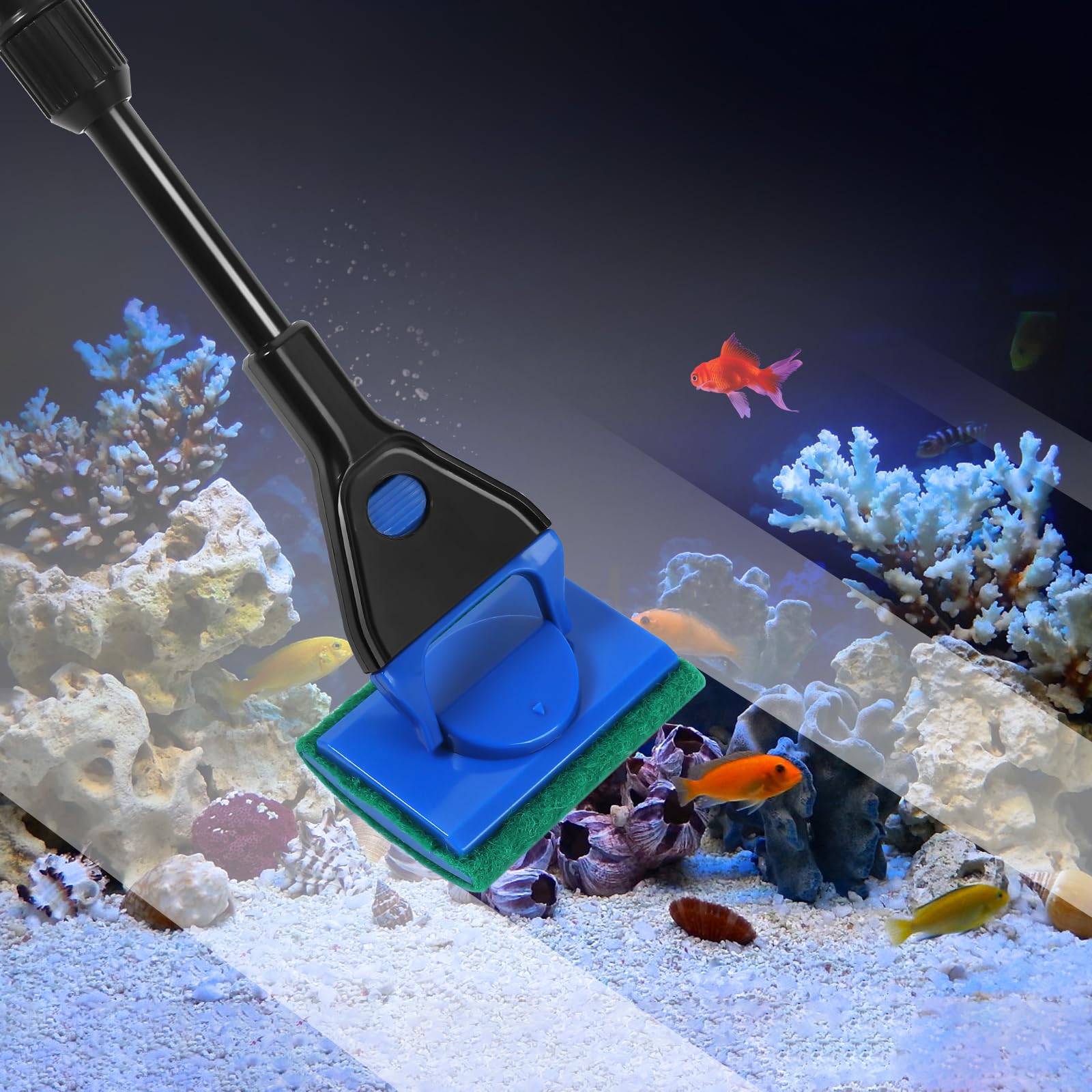 AQUANEAT Aquarium Cleaning Tools, Fish Tank Cleaning Kit with Adjustable Long Handle, 5 in 1 Tools Including Fish Net, Algae Scraper (Adjustable)