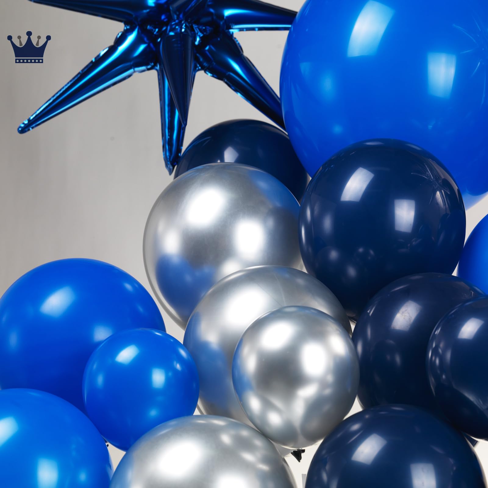 Navy Blue and Silver balloon Garland Kit 132PCS dark blue with starburst Balloons Arch for baby shower boy 1st birthday party anniversary 2024 graduation ceremony decorations