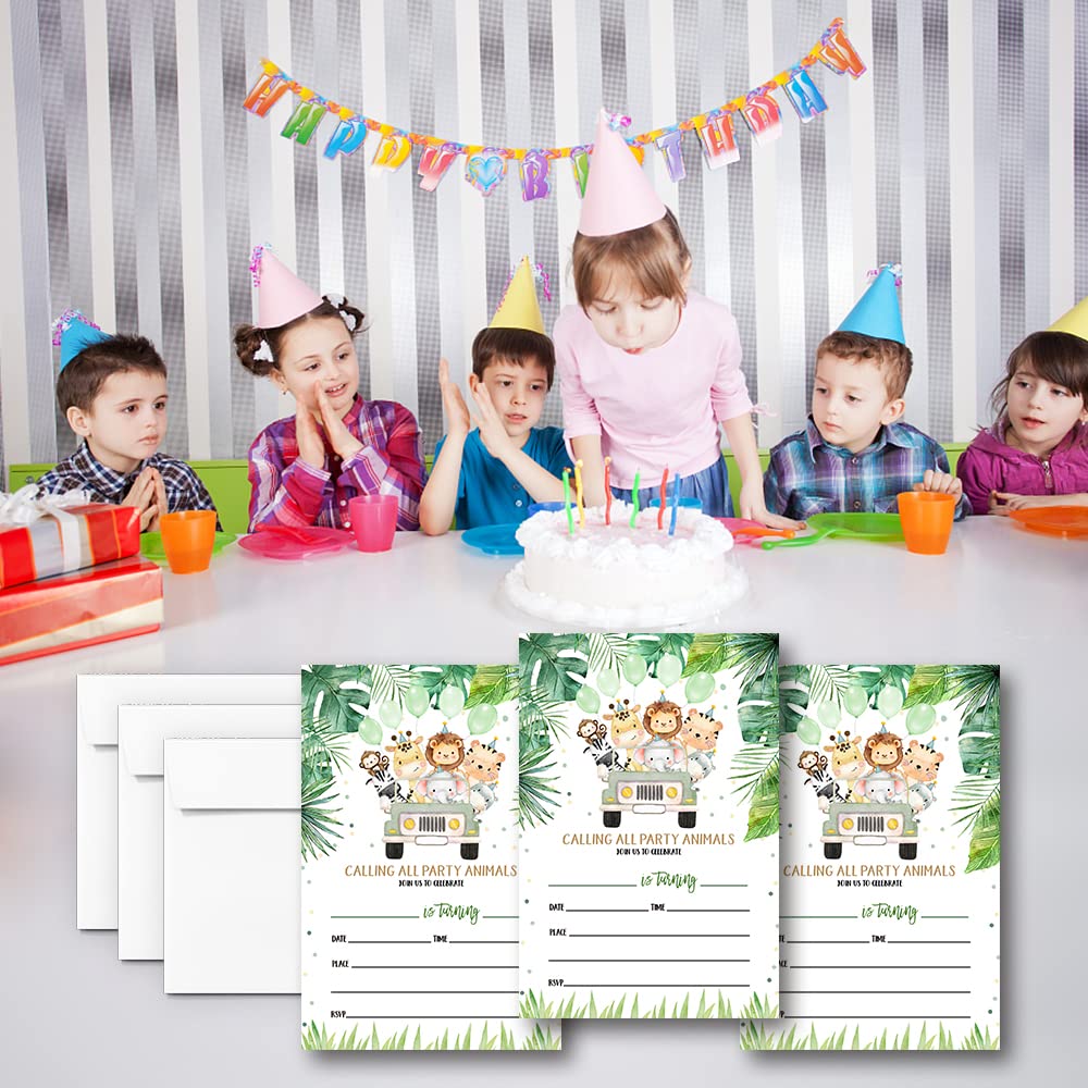 LoaHak Party Animal Birthday Decorations, Jungle Animals Party Celebration, Animals Invitations For Kids Birthday. (070)