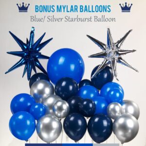 Navy Blue and Silver balloon Garland Kit 132PCS dark blue with starburst Balloons Arch for baby shower boy 1st birthday party anniversary 2024 graduation ceremony decorations