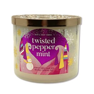 bath & body works twisted peppermint scented candle 3-wick candle with essential oils - 14.5oz - 2022 holiday scents