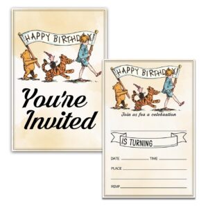 Dolimifa Classic Winnie the Pooh Birthday Invitations Fill in Style Bear Winnie Happy Birthday Invites, 20 Count With Envelopes