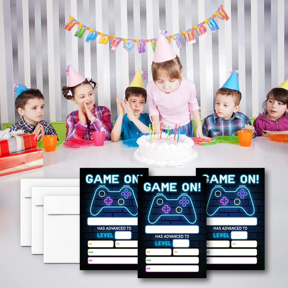 LoaHak Video Game Birthday Party Invitations, Video Game Birthday Invitations, Neon Party Invite, Birthday Party Invitations for Friends, Classmates, Teammates, etc. (048)