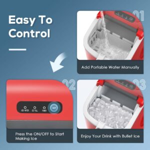 ZAFRO Ice Makers Countertop, Portable Ice Machine with Handles, Self-Cleaning Ice Makers with Basket and Scoop, 9 Cubes in 6 Mins, 26 lbs Per Day, Suitable for Your Kitchen, Office, Party （Red）