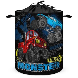 personalized drawstring laundry baskets collapsible 42l blue red monster truck laundry hampers with lid retro style oxford hamper storage waterproof washing bin