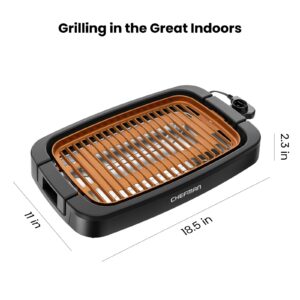 Chefman Smokeless Indoor Electric Grill, Copper, Extra Large, Nonstick Table Top Grill for Indoor Grilling and BBQ with Adjustable Temperature Control, Nonstick Dishwasher-Safe Parts, 9" x 15"