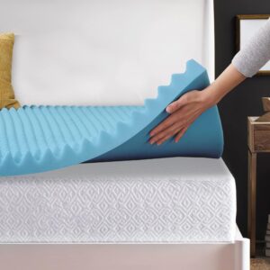 Greaton, 2-Inch Premium Convoluted Gel Memory Foam Toppers for Enhanced Comfort and Support, Queen, Blue