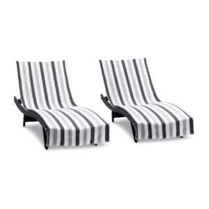 arkwright cabo chaise lounge cover - pack of 2 - striped soft cotton cabana towel with pocket holder for beach pool outdoor chair, 30 x 85 in., charcoal/silver