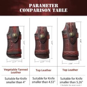 Omesio Pocket Knife Sheath Big (L), 5.28" (for <13.41cm Knife) Leather Knife Sheaths for Belt, Horizontal Knife Sheath for Belt Sideways, Brown Leather Sheath for Folding Knife