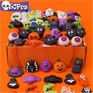 50pack halloween goodie bag fillers mochi squishy toys, party favors for kids, kawaii squishies fidget toys, stress relief toys trick or treat stuffers classroom rewards carnival prize