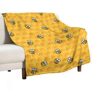 Bee Blanket Gifts - 40x50 Inches Cute Throw Blanket for Women & Girls - Yellow Soft Fuzzy Plush Blankets for Couch, Sofa