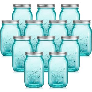 tessco 12 pcs 16 oz colored mason jars with lids glass pint canning containers regular mouth kitchen canisters for food storage, christmas diy crafts, not allowed dishwasher (teal)