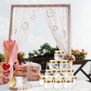 Tanlade 60 Pcs 3 oz Clear Plastic Jars with Lids Wide Mouth Mason Jars Mini Storage Containers Bulk for Herb Jelly Wedding Valentine Favors Shower Party Favors(Gold)