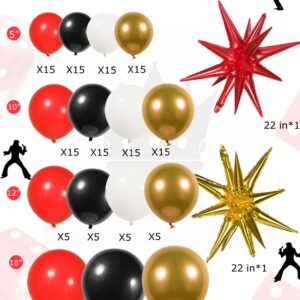 Kozee Black Red Gold White Balloon Garland kit 146Pcs and Mylar starburst balloons for Birthday Party 2024 New Year eve movie night graduation prom casino Decorations