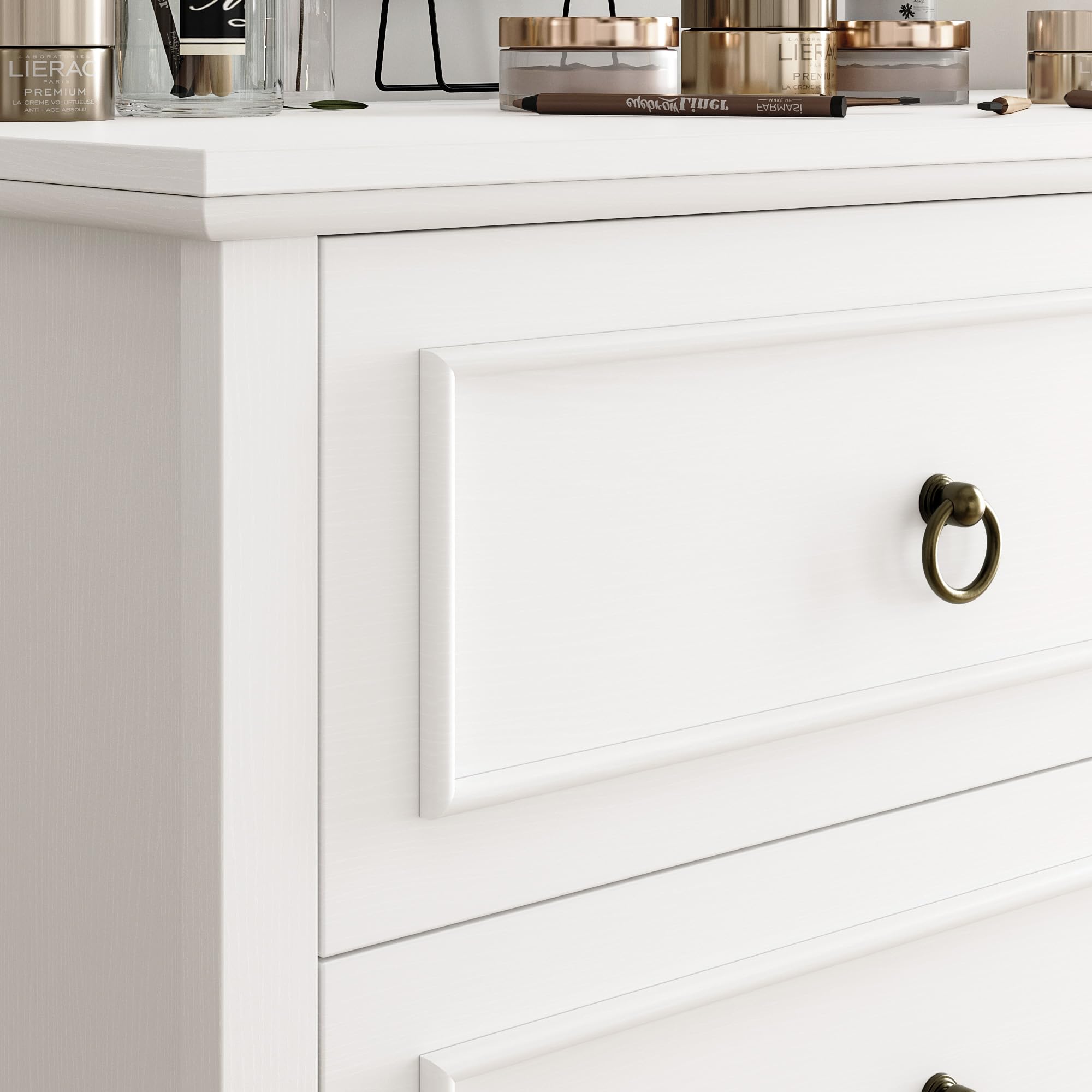 HOSTACK 6 Drawers Dresser, White Chest of Drawers, Wide Wood Double Dressers, Modern Farmhouse Storage Dresser for Living Room, Entryway, Hallway