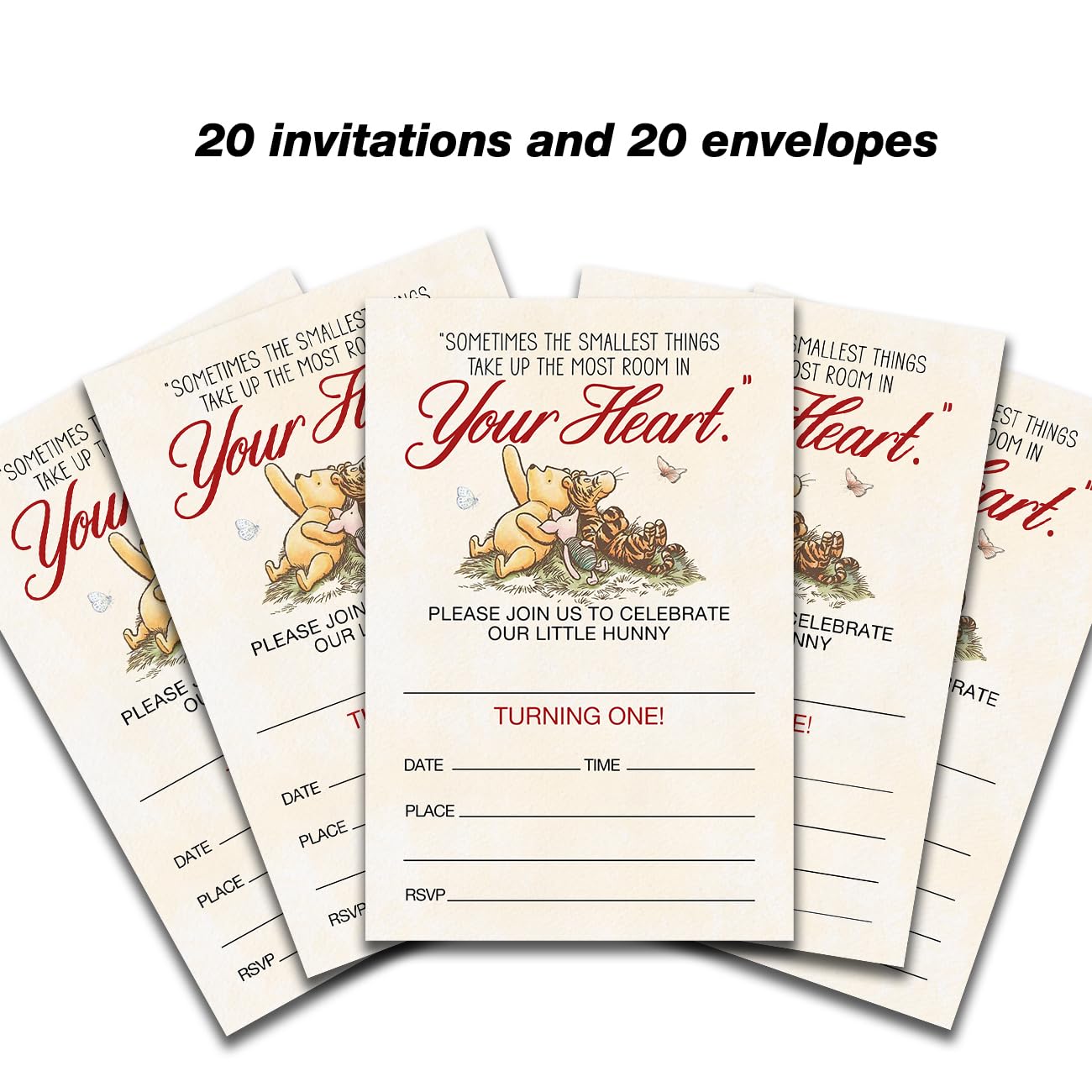 Dolimifa Winnie the Pooh 1st First Birthday Invitations Fill in Style Retro Pooh Bear 1st Birthday Invites, 20 Count With Envelopes