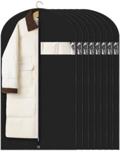 garment bags for hanging clothes (8 packs,43 inches) black suit bags for closet storage and travel with clear window for sweater coat suits shirt