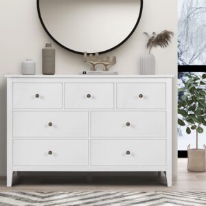 Vikiullf Dresser and Nightstands Sets - 3 Pieces Modern Bedroom Set, White Wooden 7 Drawer Dresser and 3 Drawer Nightstands, Modern Bedroom Furniture Set