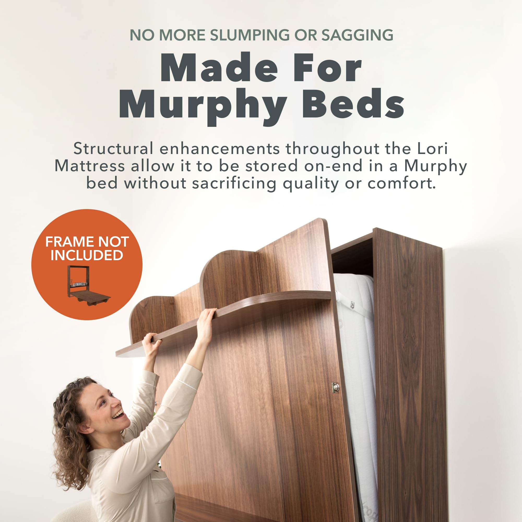 Lori Beds, Lori Mattress, Murphy Beds, Murphy Bed Mattress, Organic Cotton Cover, CertiPUR-US Memory Foam Mattress, 10-Inch Thick, Medium Firm, Twin Mattress Only