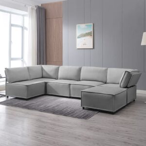 cecer modular sectional sofa, u shaped convertible couch sofa with reversible chaises, queen sleeper sofa, modular oversized sofa couches for living room (light grey)