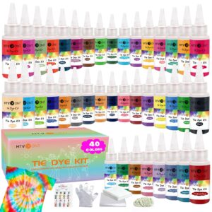 htvront tie dye kit - 40 vibrant colors tye dye kit for large groups, pre-filled bottles tye dye for kids, permanent tie dye kits for adults tyedyedye party supplies tye dye kit to go(just add water)