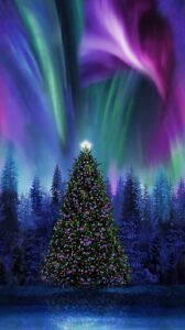 timeless treasures winter solstice cd2010 multi christmas tree under aurora boralis 24" panel