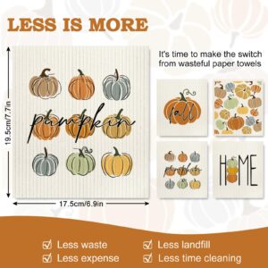 AnyDesign Fall Pumpkin Swedish Dishcloth Sweet Home Autumn Kitchen Cotton Dish Towel Reusable Washable Pumpkin Absorbent Dish Cloth for Housewarming Counter Cleaning, 4Pcs, 7 x 8 Inch