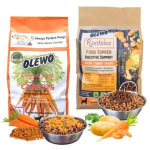 olewo bundle original carrots for dogs & rootsies dog food toppers – ultimate dog digestive support, sensitive stomach dog food, gut health for dogs, fiber for dogs – 2.2 lbs each (4.4 lbs total)