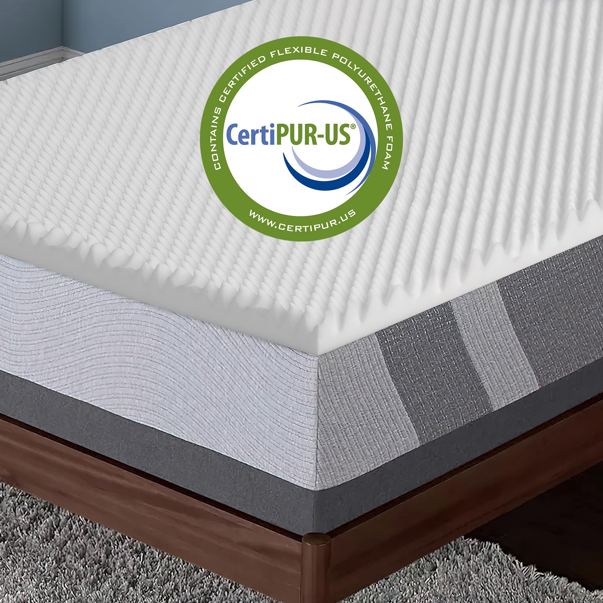 Spring Coil, 1-Inch Convoluted High Density Foam Mattress Topper, CertiPUR-US Certified for Superior Comfort and Support, Twin, White