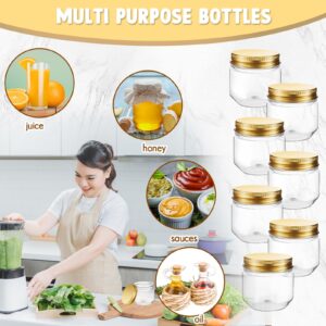 Tanlade 60 Pcs 3 oz Clear Plastic Jars with Lids Wide Mouth Mason Jars Mini Storage Containers Bulk for Herb Jelly Wedding Valentine Favors Shower Party Favors(Gold)