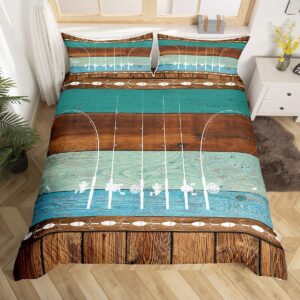 go fishing bedding set fishing line fish comforter cover fishing gifts for men,rustic wooden plank duvet cover fishings rods bed sets full,fish fancier room decor dad gift for fathers day,brown blue