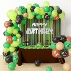 hyowchi miner crafting birthday party supplies - 115 pcs miner crafting balloon garland arch kit, green brown balloon arch decorations for video game theme miner crafting party decorations backdrop