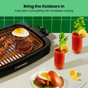 Chefman Smokeless Indoor Electric Grill, Copper, Extra Large, Nonstick Table Top Grill for Indoor Grilling and BBQ with Adjustable Temperature Control, Nonstick Dishwasher-Safe Parts, 9" x 15"