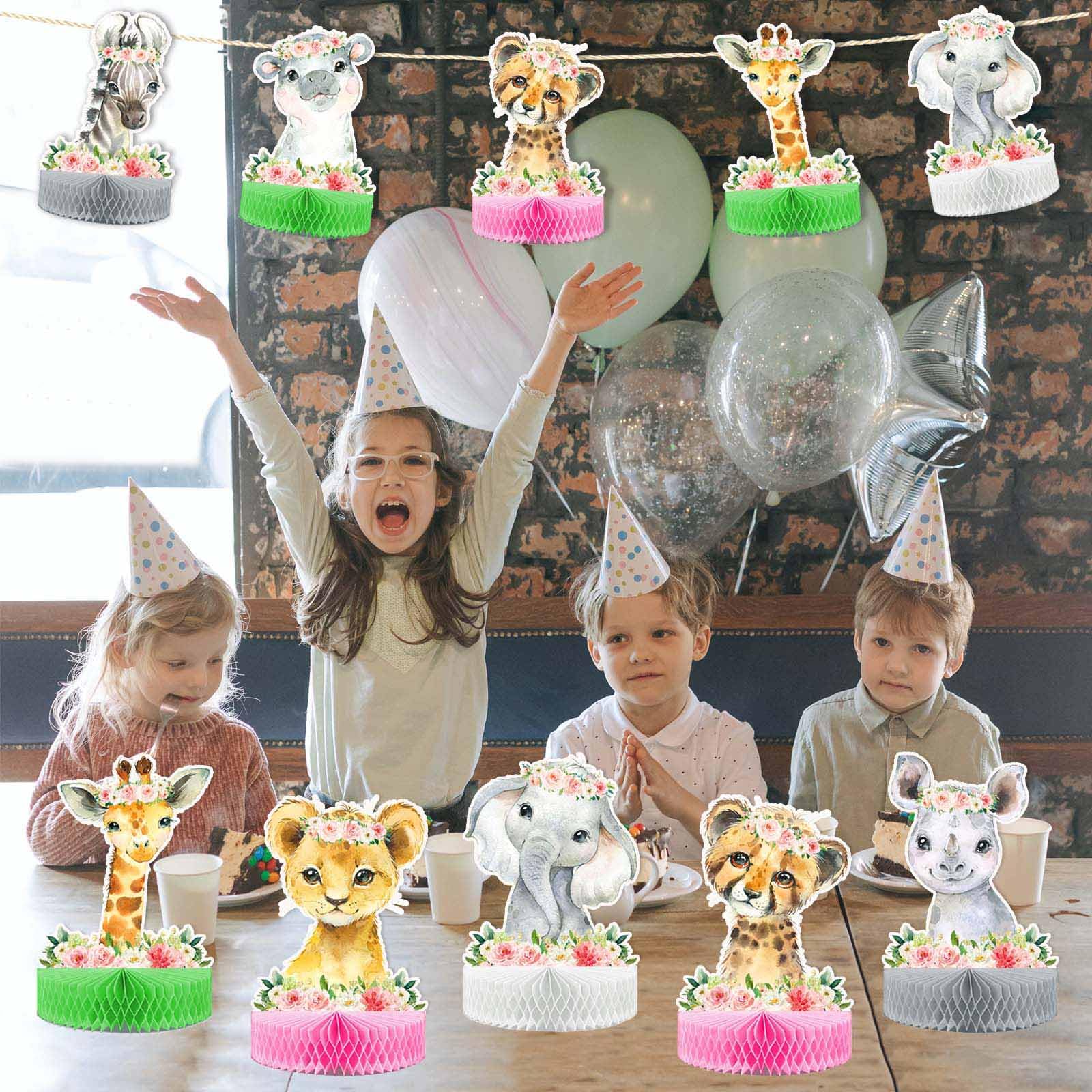 9Pcs Jungle Animals Honeycomb Centerpieces, Safari Baby Shower Table Decorations for Girls Kids, Safari Jungle Themed Birthday Party Suppiles, Wild One Birthday Party Decorations