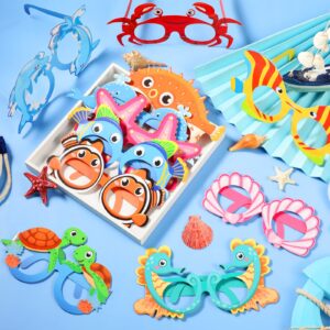 Harloon 36 Pcs Sea Animal Party Favors Under Ocean Paper Glasses Ocean Animal Photo Props for Fishing Birthday Party Supplies (Bright)