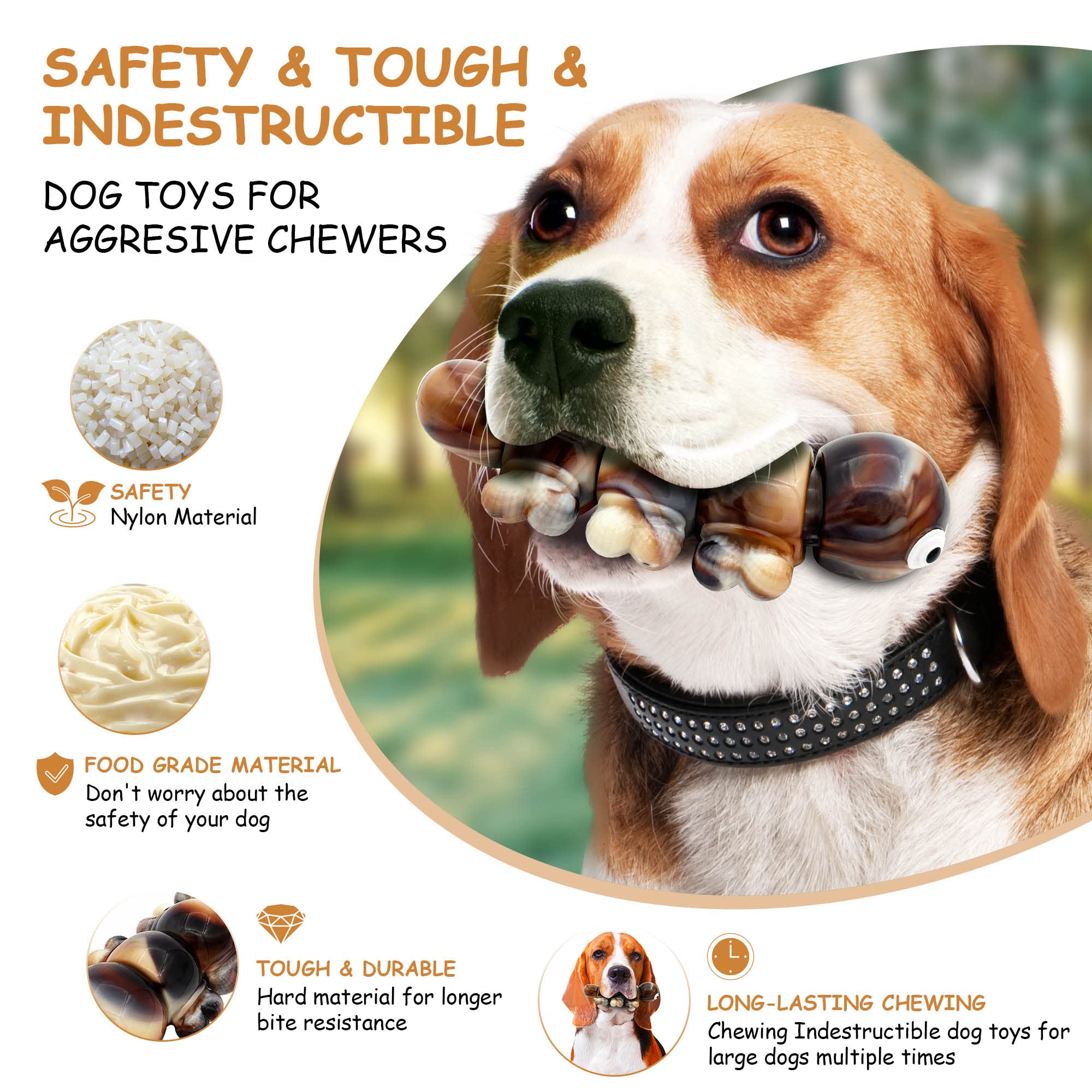 Sasadog Dogs Chew Toys for Aggressive Chewers, Tough Dog Toys, Indestructible Dog Toys, Tough Dog Toys, for Large/Medium Dogs Chew, Caterpillar, Brown