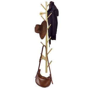 shengtian 39.37in gold metal tree branch wall mounted coat rack, hat tree for wall,purse rack with 11 hooks, space saving and easy installation, suitable for living room, bedroom (gold-y)