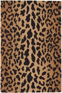 dash and albert leopard wool area rug - 8' x 10' brown animal print hand micro hooked accent rug - durable, high traffic areas living room, hallway, stairs