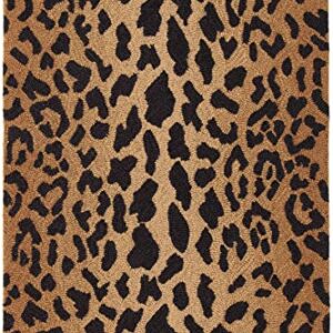 Dash and Albert Leopard Wool Area Rug - 8' x 10' Brown Animal Print Hand Micro Hooked Accent Rug - Durable, High Traffic Areas Living Room, Hallway, Stairs