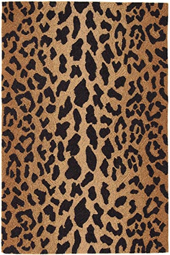 Dash and Albert Leopard Wool Area Rug - 8' x 10' Brown Animal Print Hand Micro Hooked Accent Rug - Durable, High Traffic Areas Living Room, Hallway, Stairs